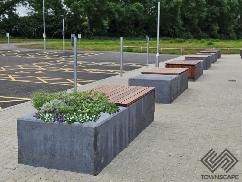 HVM Counter Terror Concrete Block 250 With Planter and Hardwood Seat ...